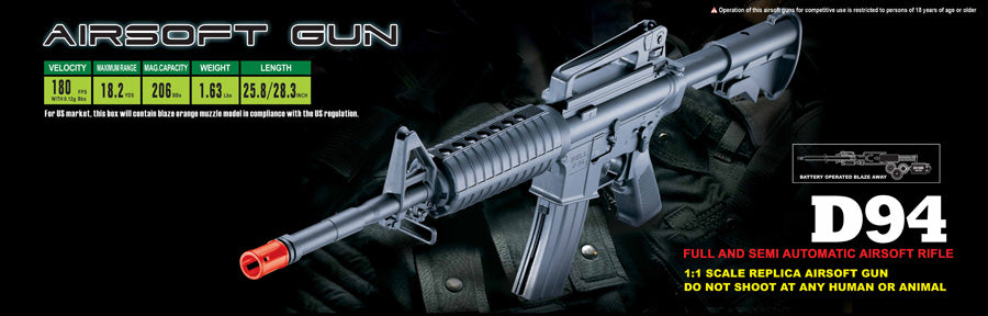 Well D94S M4A1 Auto Airsoft Electric Gun Plastic Gear w/ Retractable S ...