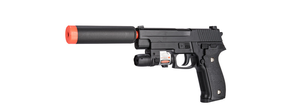 G26A Spring Pistol w/ Laser & Suppressor (Black) - Army AirsoftGuns