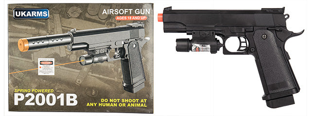 UK Arms P2001B Spring Airsoft Pistol with Laser BLACK - Army AirsoftGuns
